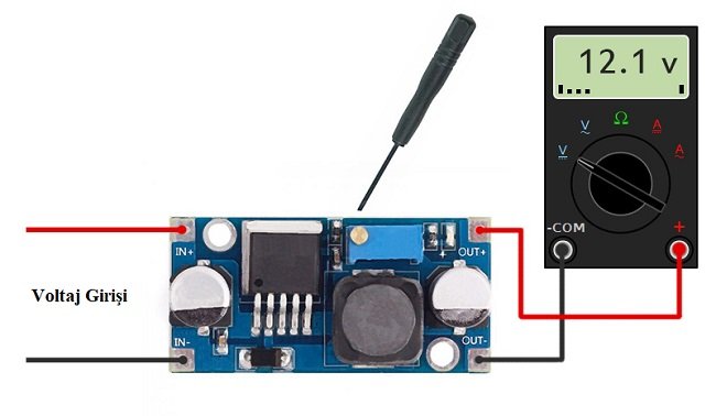 Mini Ayarlanabilir 3A Voltaj Regülatör Kartı - LM2596-ADJ Voltaj Düşürücü Motorobit - Motorobit.com